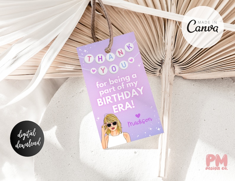 Printable Eras Thank You Tags 2x3.5in in My Birthday Era Trendy Taylor ...
