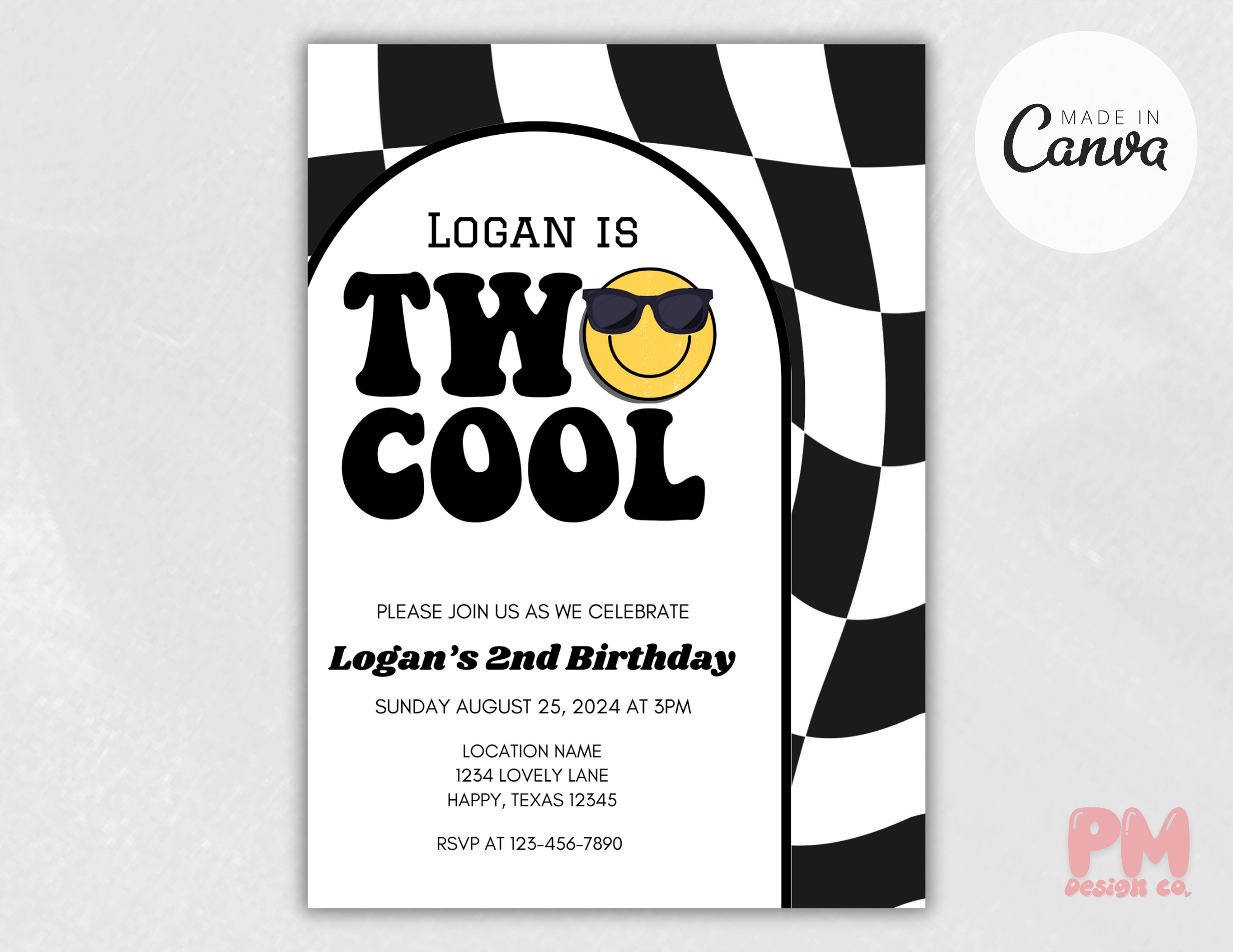 Editable Two Cool Birthday Invitation Two Cool Party Boy 2nd Birthday ...