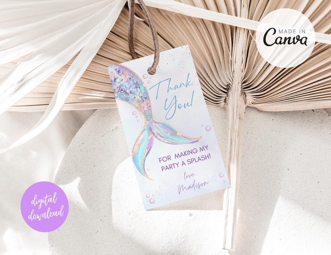 Editable Mermaid Gift Tag Mermaid Birthday Party Favor Tag Under the ...