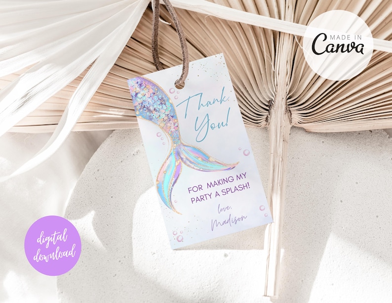 Editable Mermaid Gift Tag Mermaid Birthday Party Favor Tag Under the ...