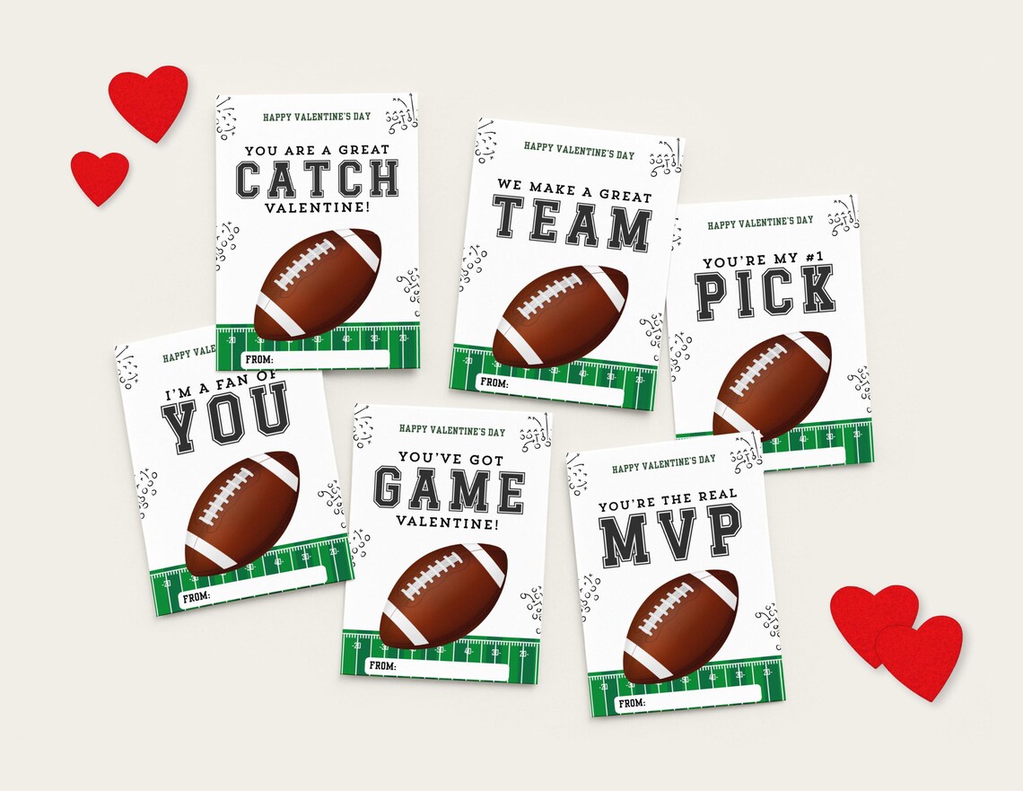 Football Valentine's Day Cards, Boys Valentine Cards, Printable Kids ...