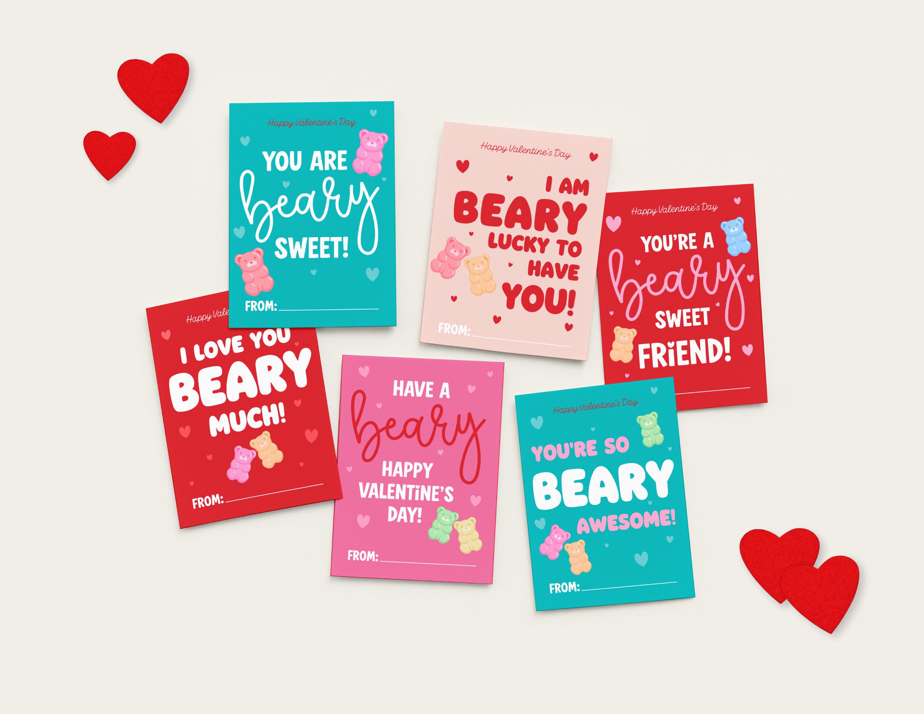 Gummy Bear Valentine Cards, Beary Valentines Exchange Cards, Girl ...