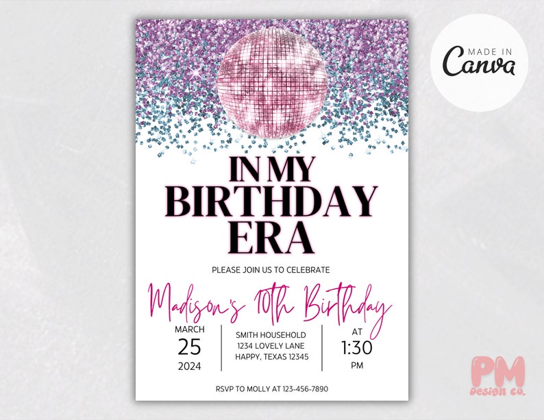 Editable in My Birthday Era Invitation Eras Party Decor Glitter ...