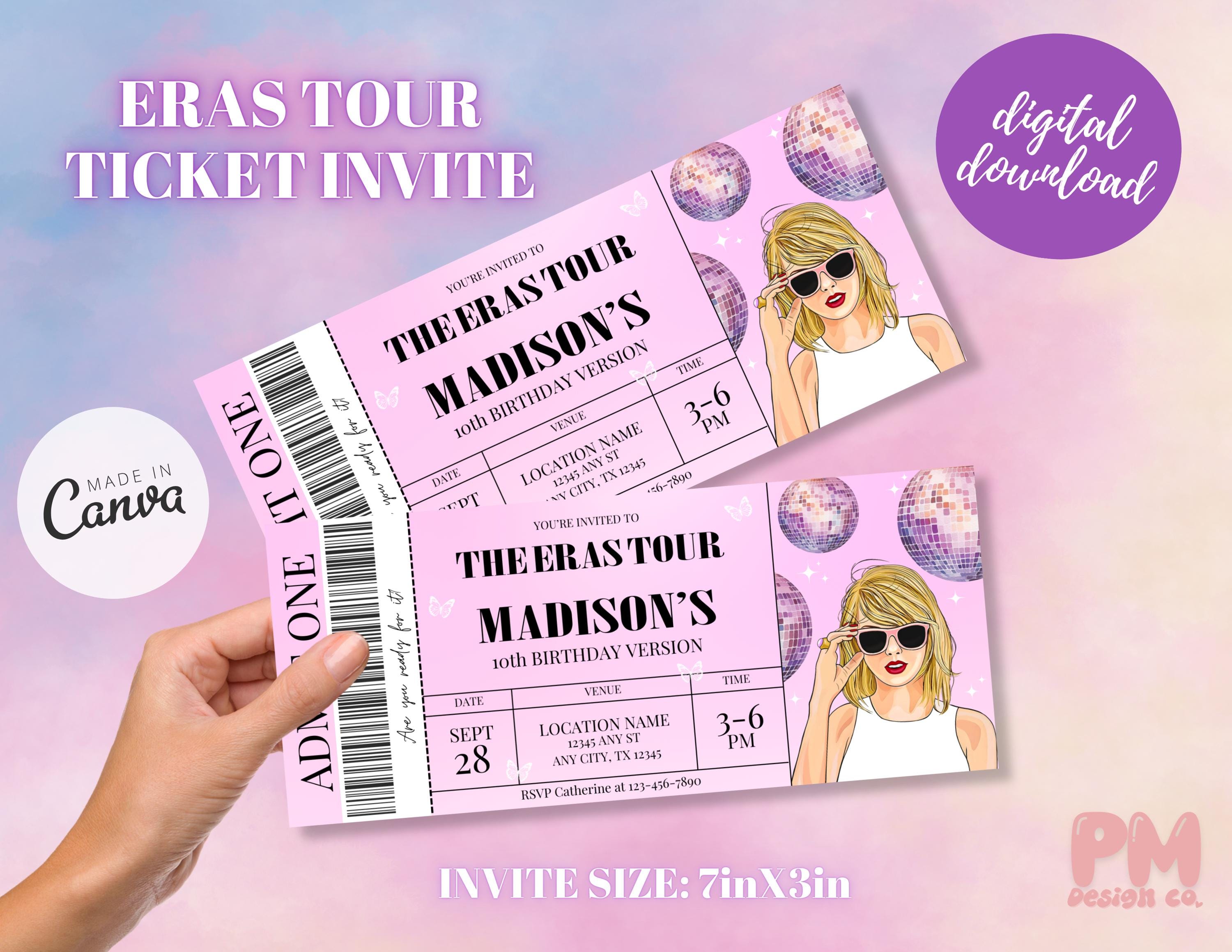 Editable Taylor Eras Party Ticket Invite Surprise Music Ticket Stub in ...
