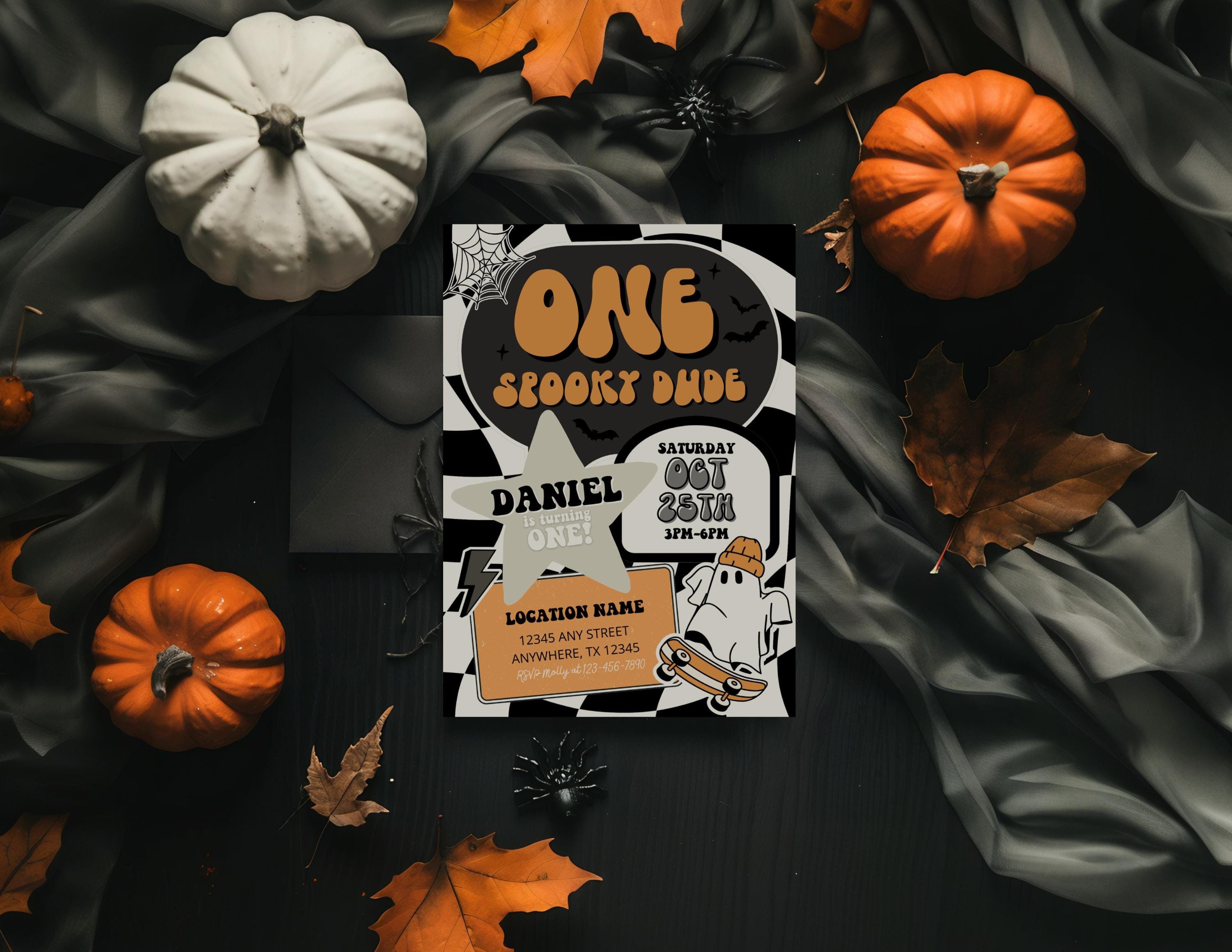 Editable Halloween Party Invitation One Spooky Dude Halloween Birthday ...