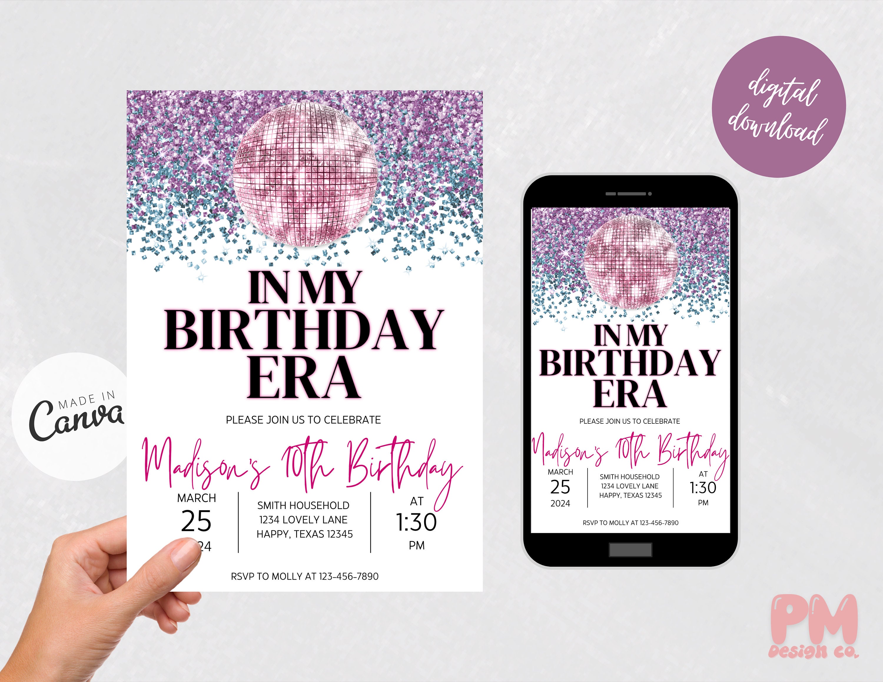 Editable in My Birthday Era Invitation Eras Party Decor Glitter ...