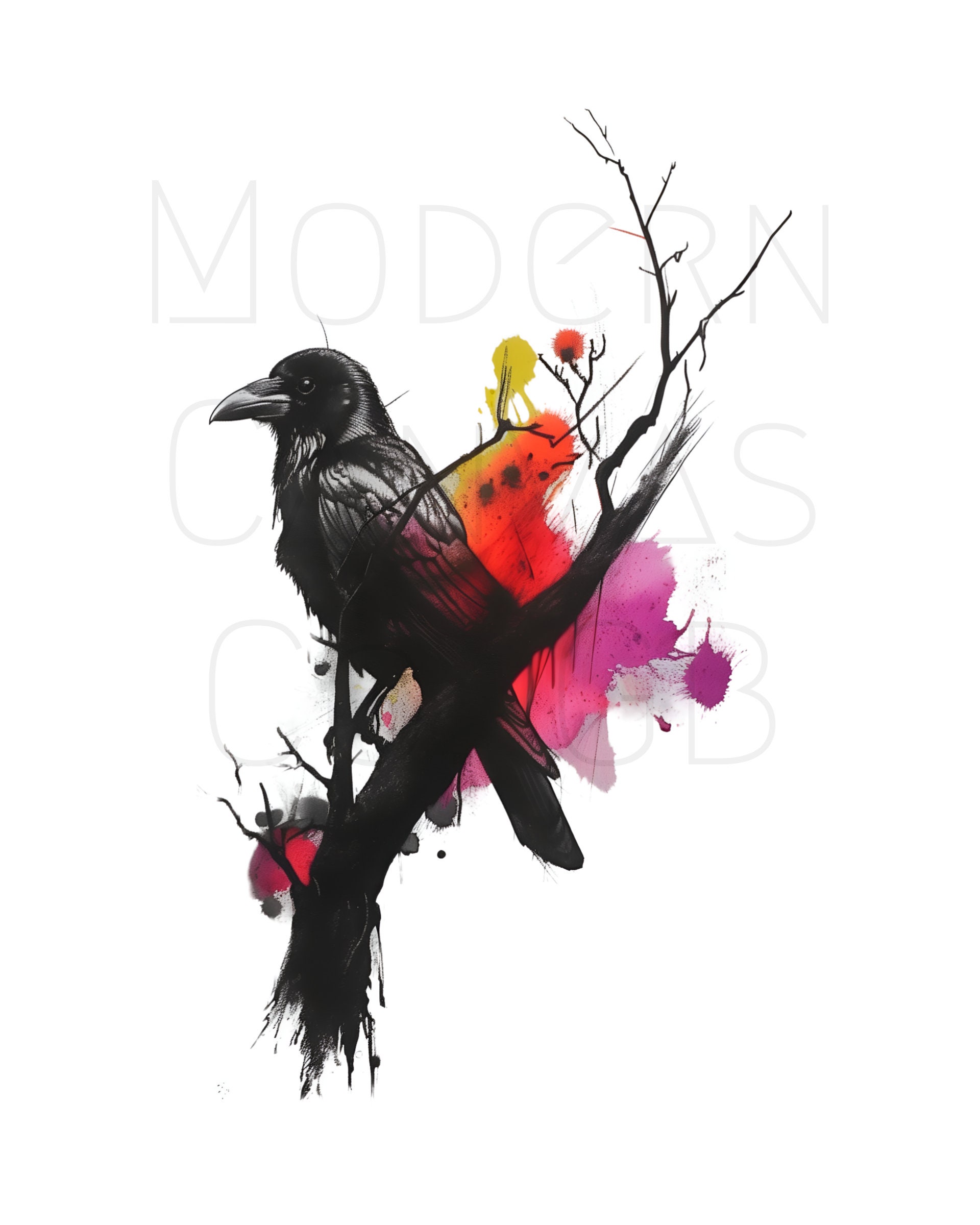 Printable Crow Wall Art Painting for Home Decor Birthday Card Digital ...
