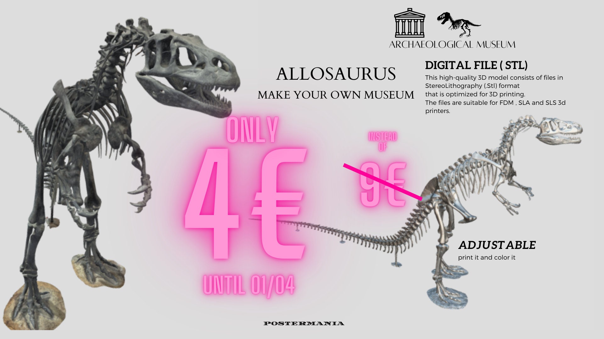 Unearth the Past: 3D Printable Allosaurus Skeleton Model - Etsy