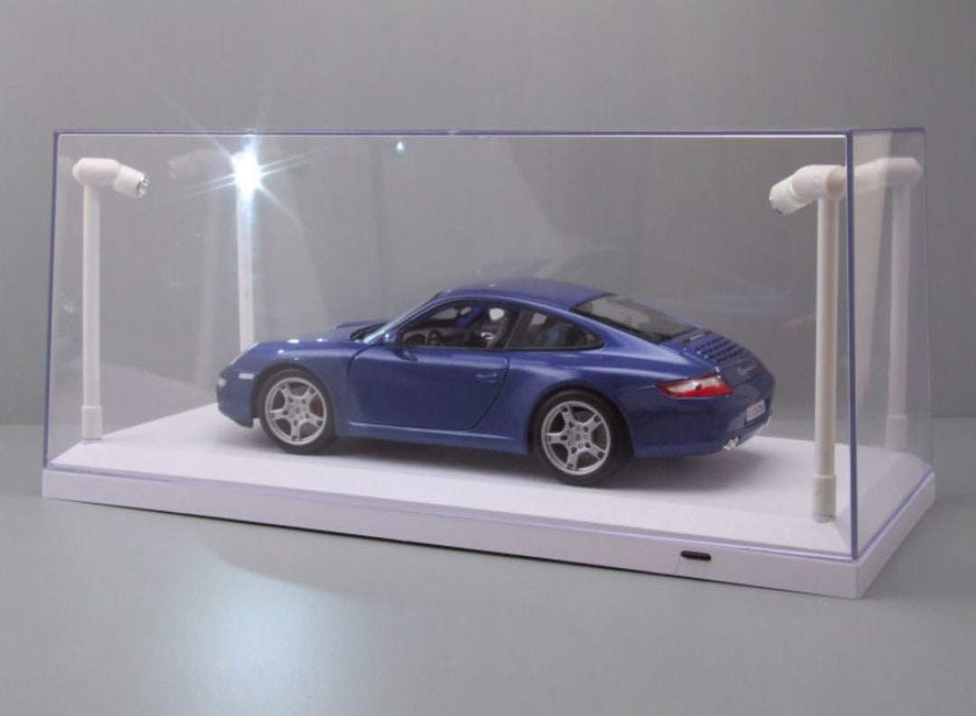 Transparent Box Display Case With LED Lighting White for 1:18 Model ...