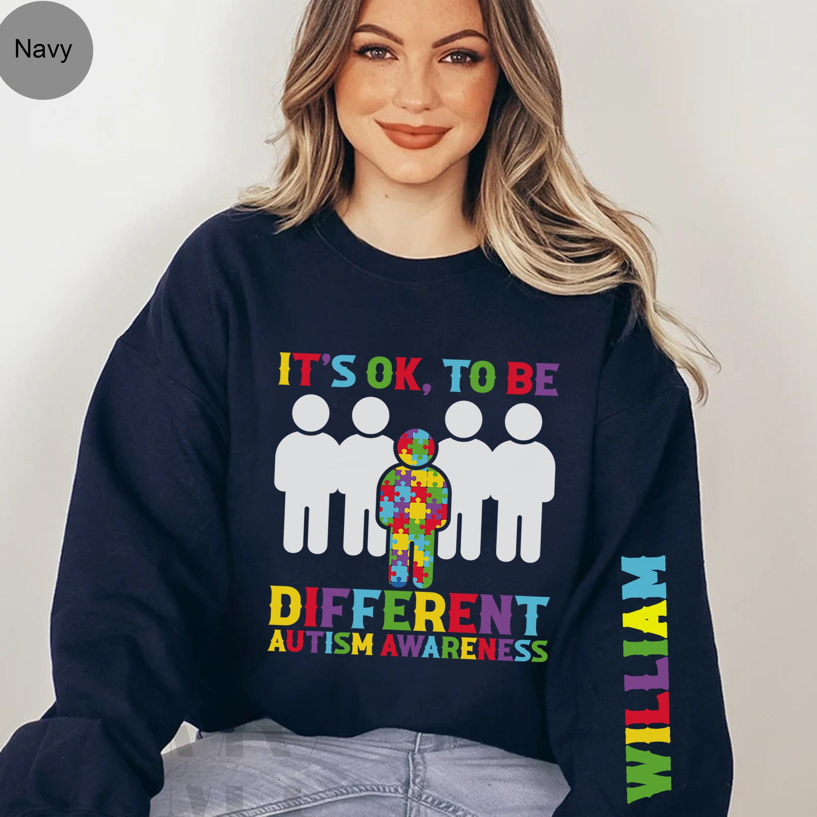 Custom Autism Shirt With Name Sleeve Autism Awareness Mom Sweatshirt ...