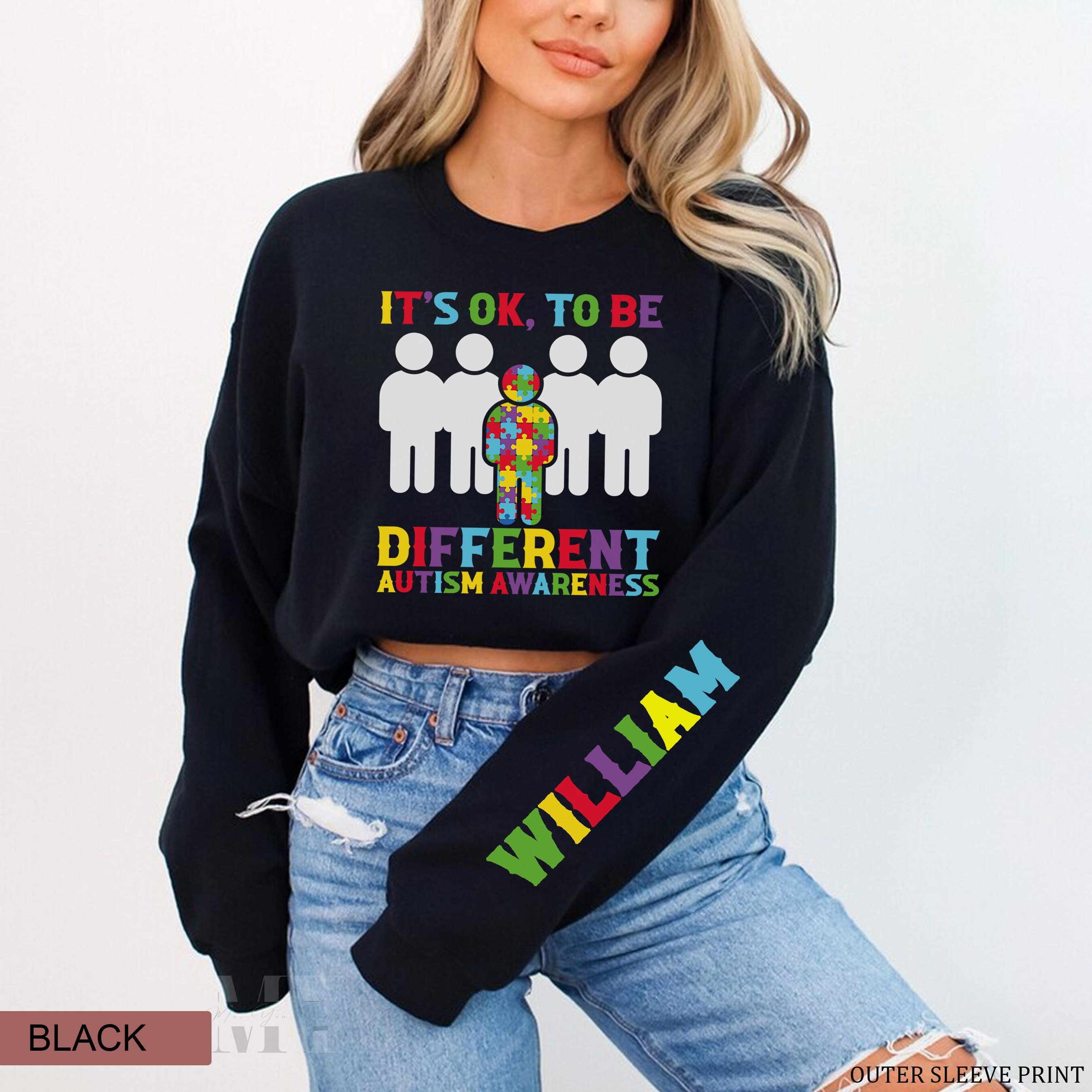 Custom Autism Shirt With Name Sleeve Autism Awareness Mom Sweatshirt ...