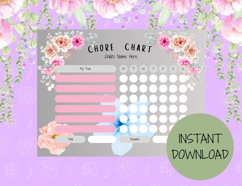 Editable Kids Chore Chart: Printable Reward Chart (digital Download) - Etsy