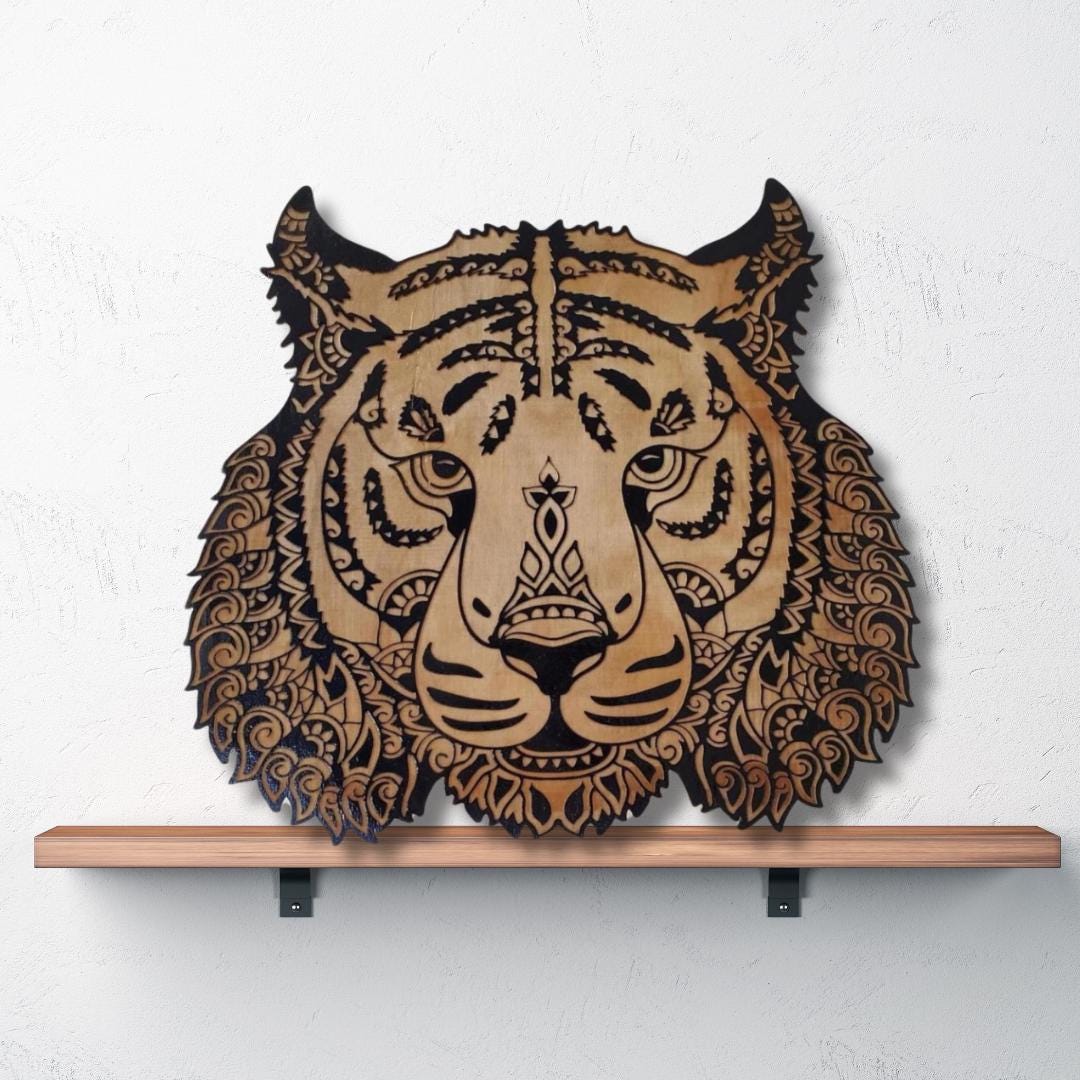 Laser Engraved Tiger Wooden Decor, Wildlife Tiger Laser Engraving ...
