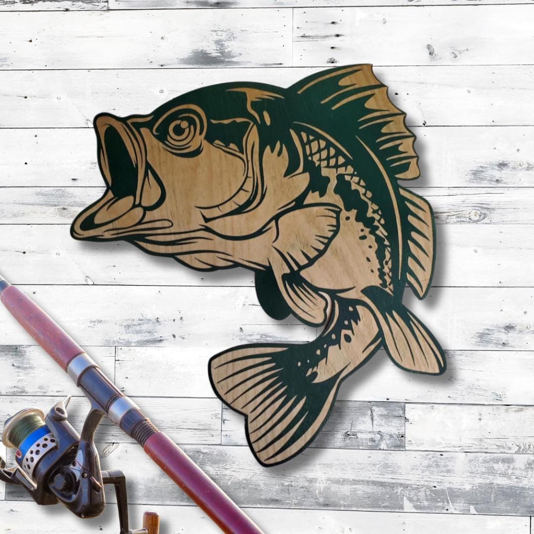 Bass Fish Laser Engraved Wooden Home Decor, Bass Fishing, Bass Fish ...