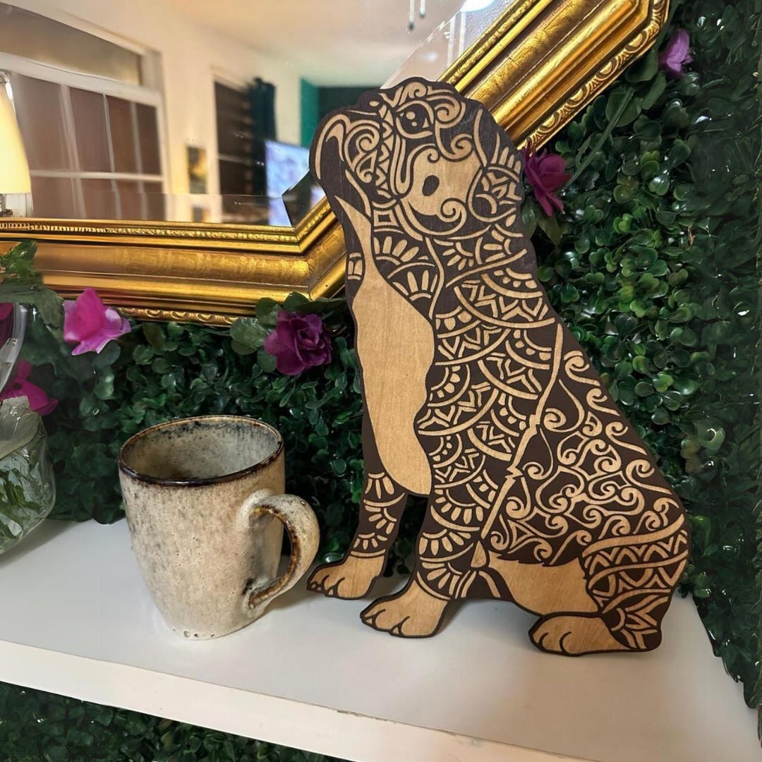 Laser Engraved Full Body Pug, Wooden Pug Engraved Zentangle, Pug ...