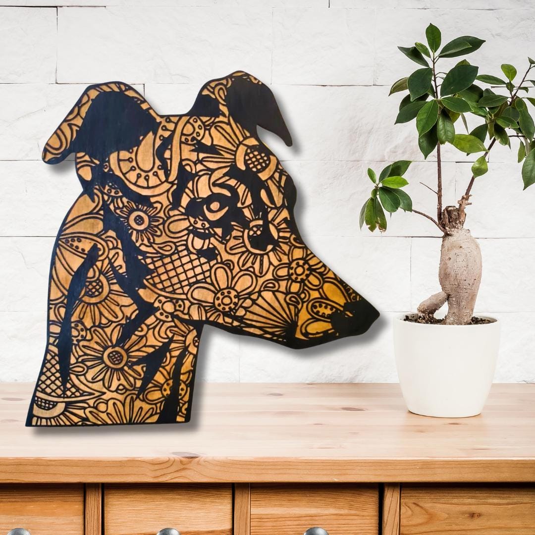 Laser Engraved Greyhound Head, Greyhound Wooden Engraved Zentangle ...