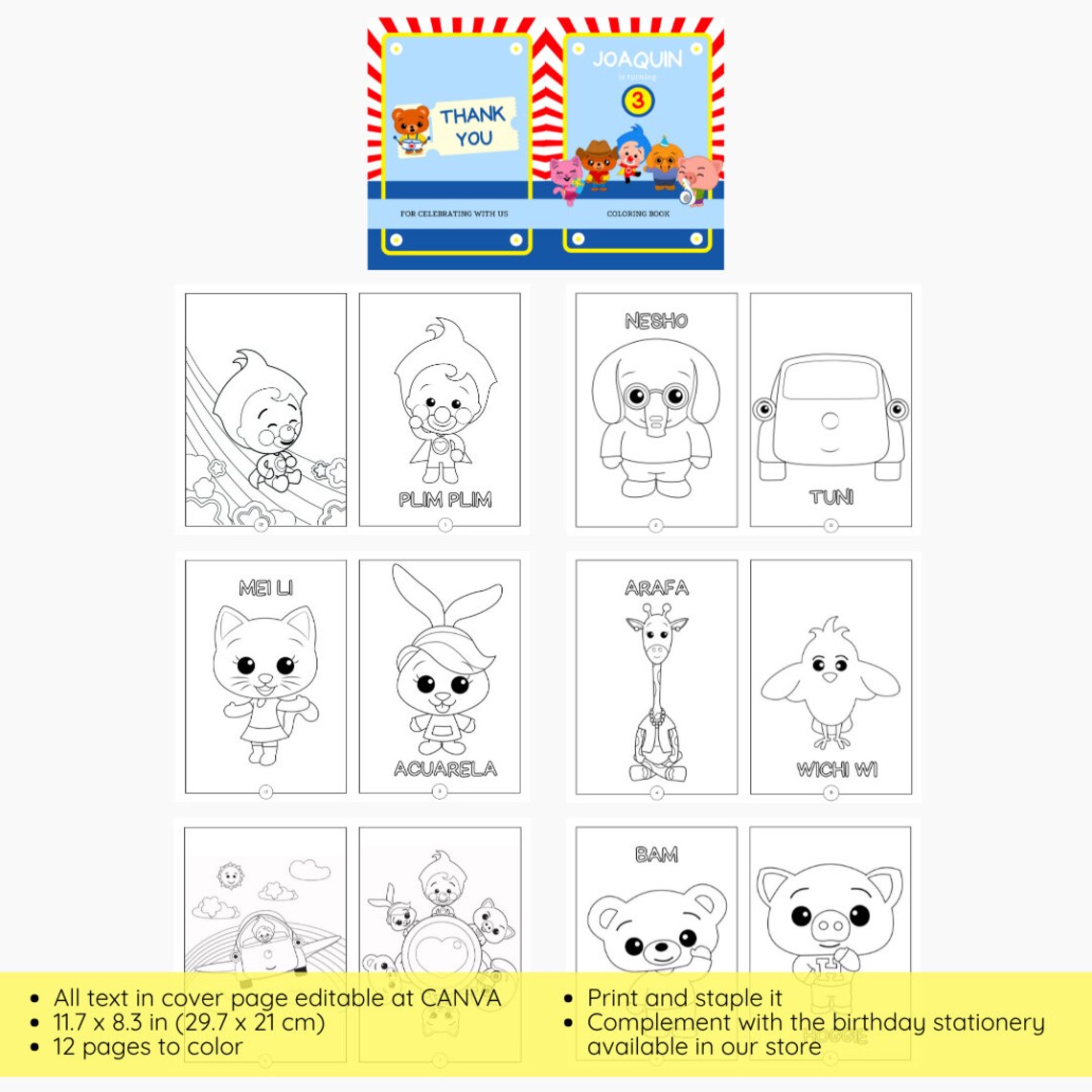 Libro para colorear editable - Plim Plim | Editable Coloring Book ...