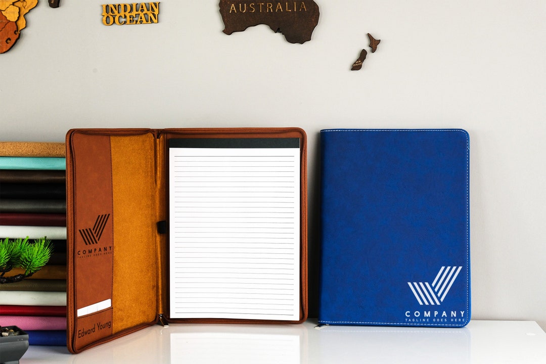 Custom Leather Zipper Portfolio, Personalized Company Logo Portfolio ...