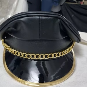 Finest Soft Real Leather Muir Cap Peaked Cap With Chain, Biker Cap ...