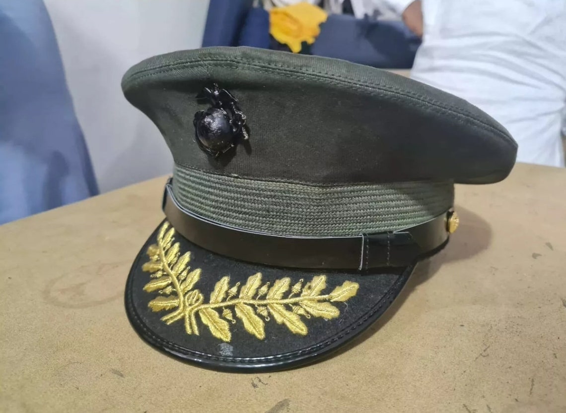 WW2 Marine Corps Officer Field Grade Service Dress Hat Cover Visor Cap ...