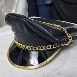 Finest Soft Real Leather Muir Cap Peaked Cap With Chain, Biker Cap ...