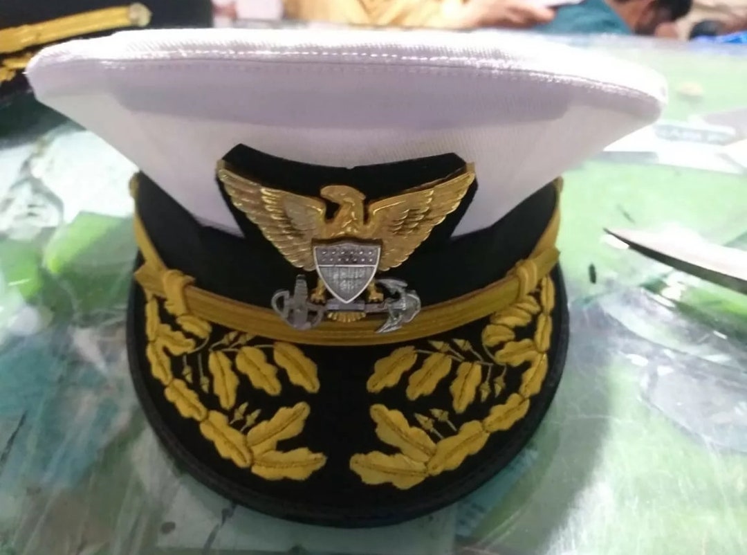 US Coast Guard Cap All Size White Complete CPT/CDR Officer Dress ...