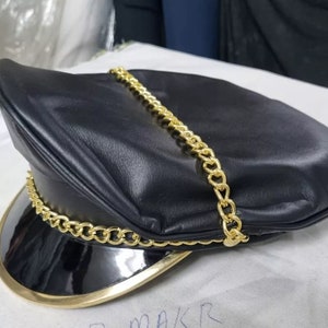 Finest Soft Real Leather Muir Cap Peaked Cap With Chain, Biker Cap ...