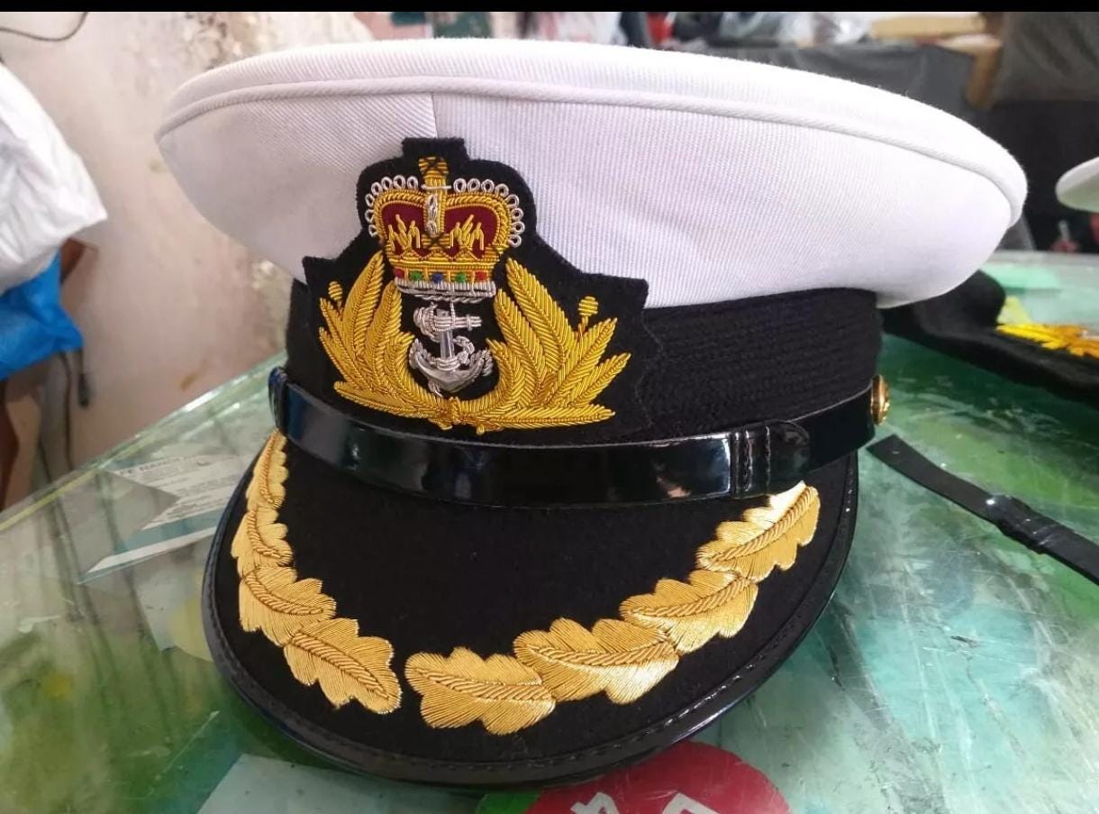 British Royal Navy Captain / Commander Officers Peaked Cap / Hat Queens ...