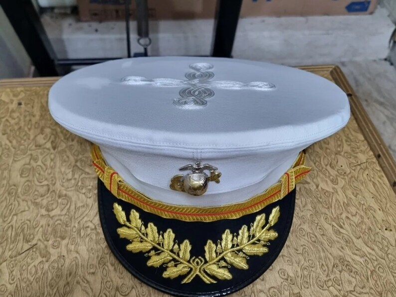 WW2 Marine Corps Officer Field Grade Service Dress Hat Cover Visor Cap ...