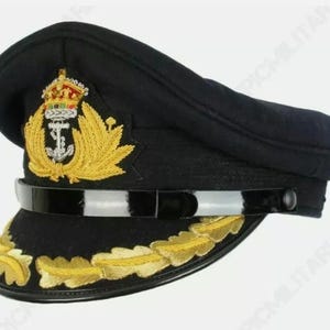 WW2 British Royal Navy Visor Cap (with Oakleaves) - Repro Peak Hat Blue ...