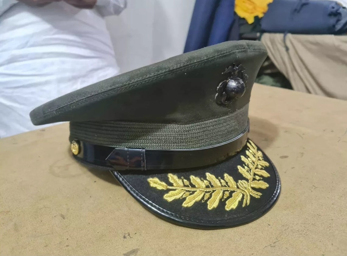 WW2 Marine Corps Officer Field Grade Service Dress Hat Cover Visor Cap ...
