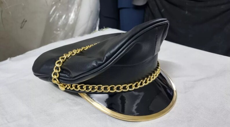 Finest Soft Real Leather Muir Cap Peaked Cap With Chain, Biker Cap ...