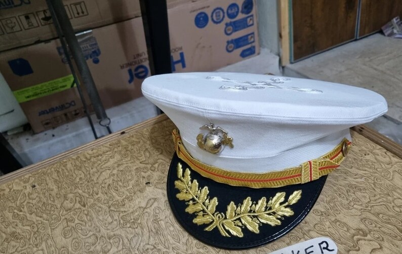 WW2 Marine Corps Officer Field Grade Service Dress Hat Cover Visor Cap ...
