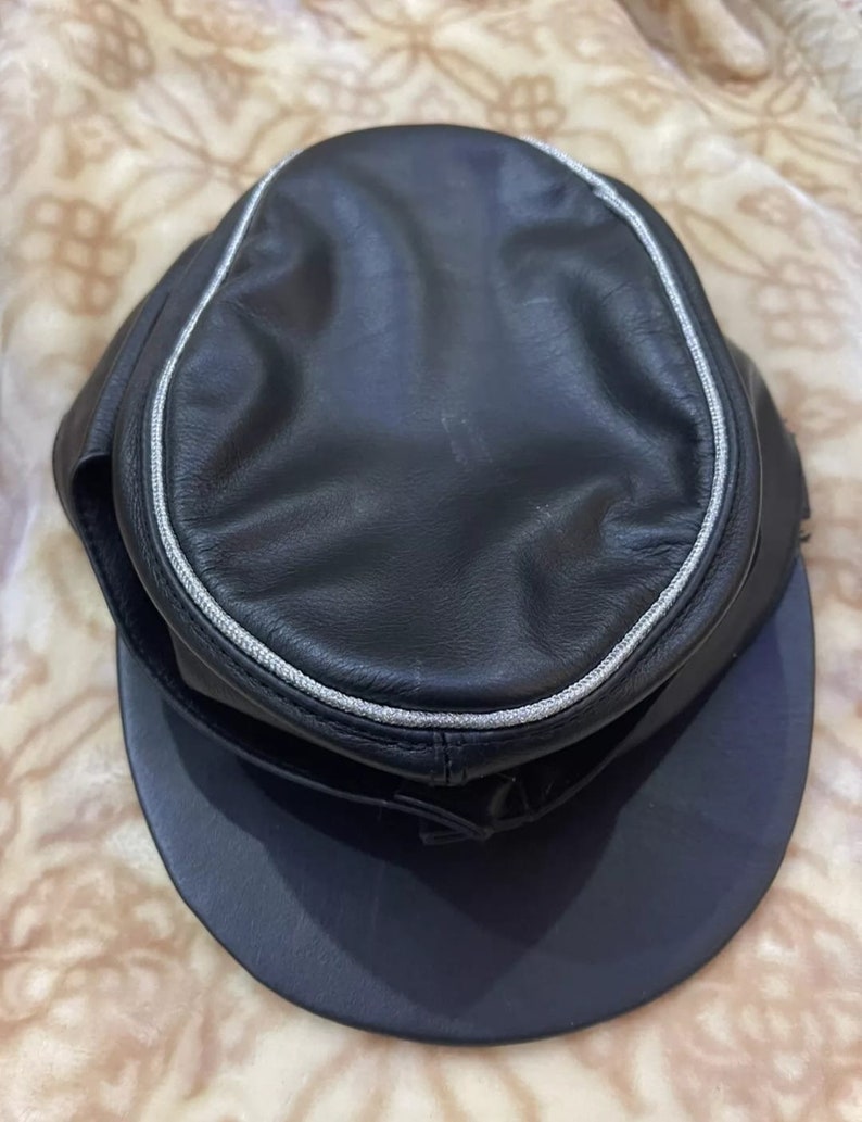 US Genuine Full Black Leather Muir Biker Cap - Etsy