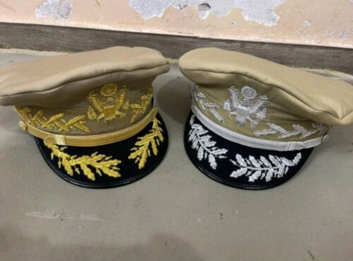 US Army Peak Cap General Douglas Macarthur's Uniform Military Set of Two Hat With Gold Wire and ...