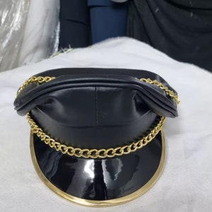 Finest Soft Real Leather Muir Cap Peaked Cap With Chain, Biker Cap ...