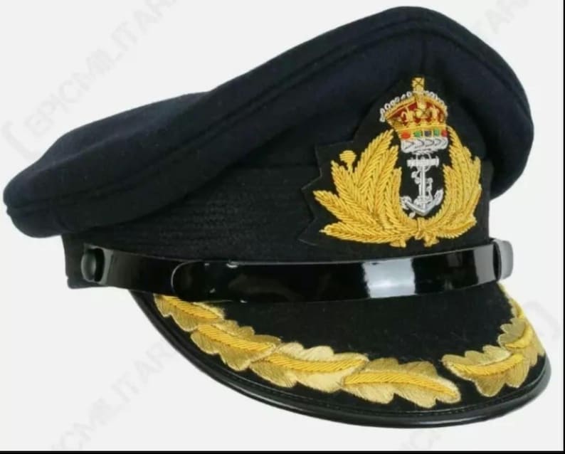 WW2 British Royal Navy Visor Cap (with Oakleaves) - Repro Peak Hat Blue ...