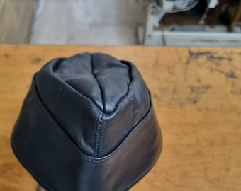 Black Genuine Leather Adult Gay Army Soldier Bluf Side Envelope Cap Hat ...