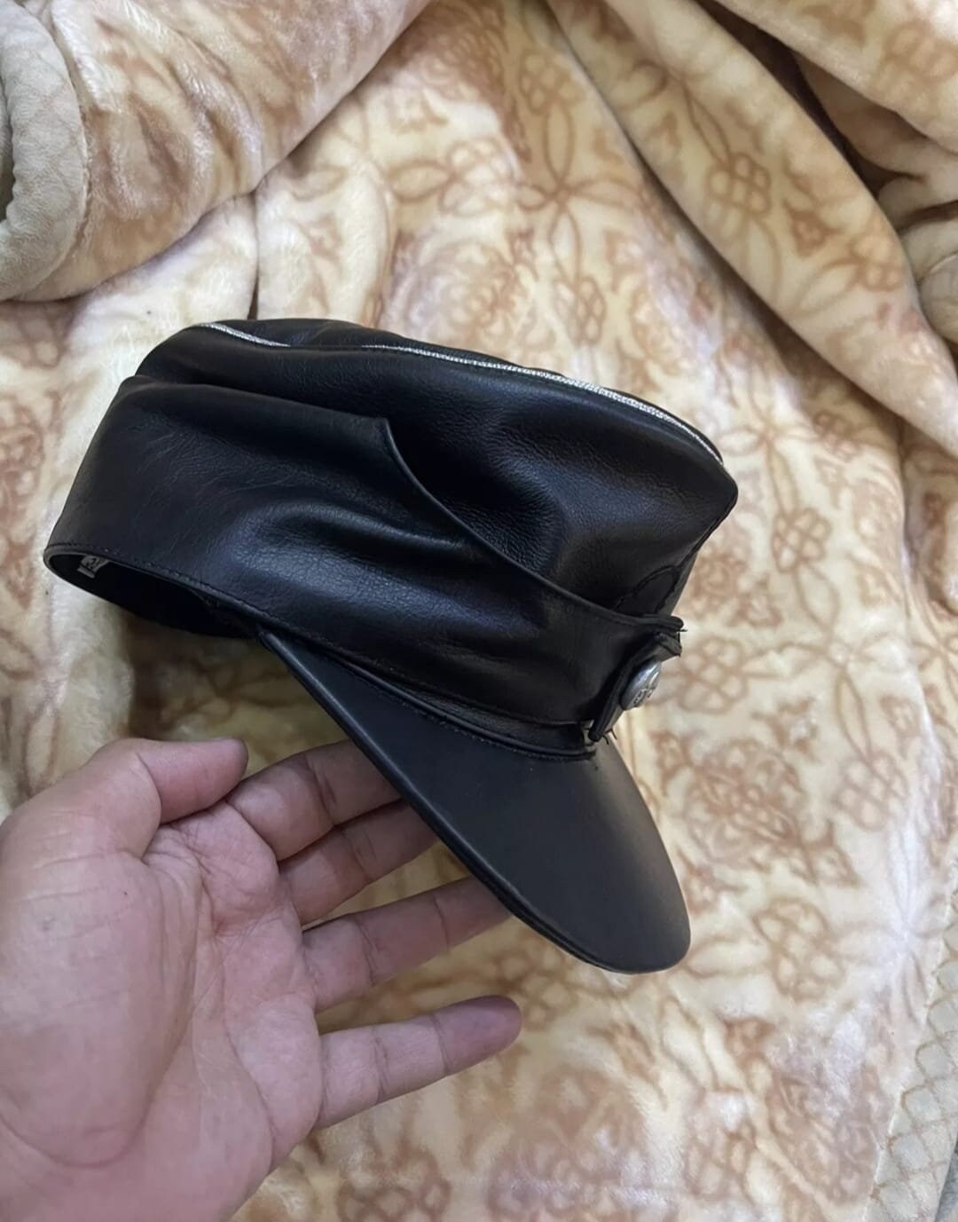 US Genuine Full Black Leather Muir Biker Cap - Etsy