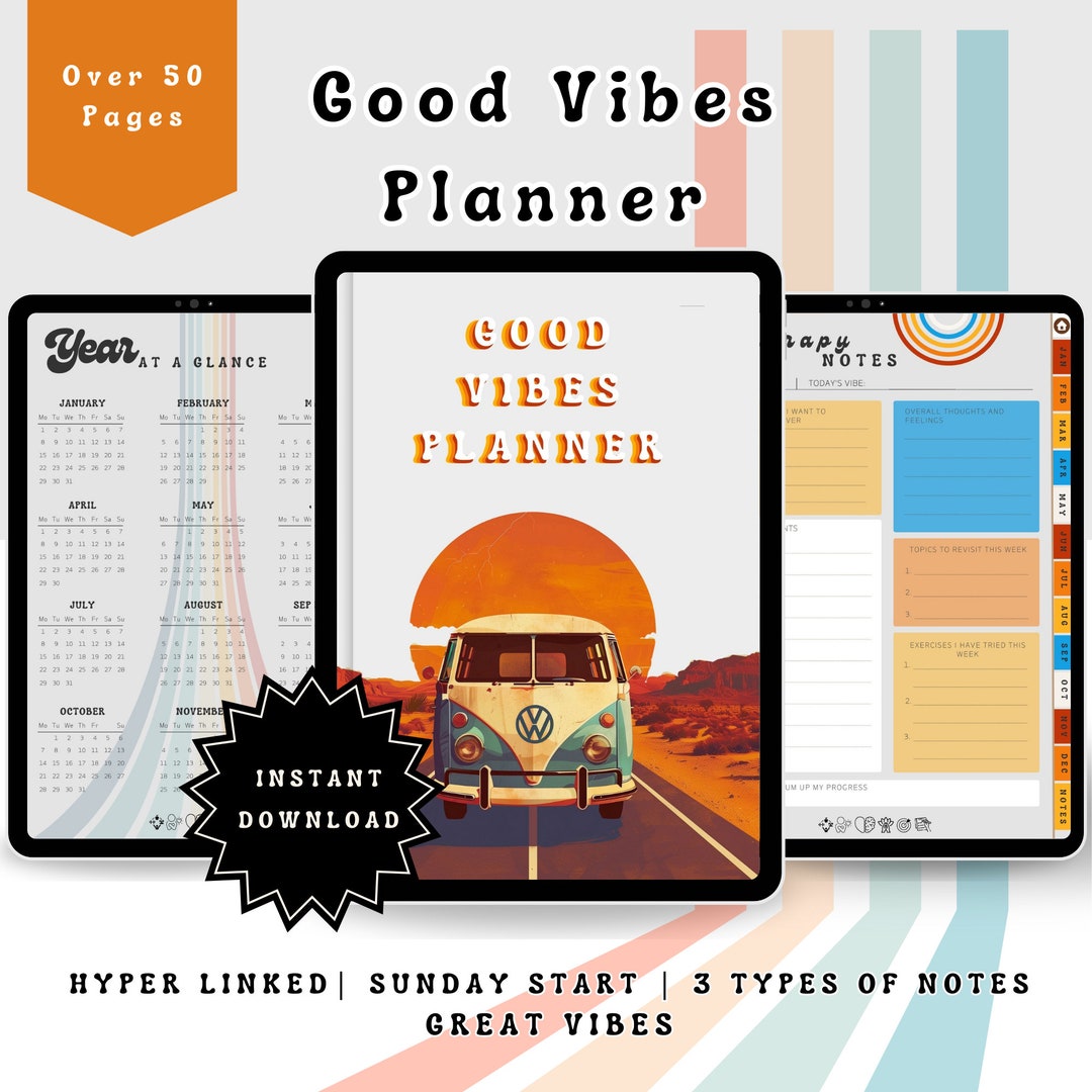 Groovy Themed Digital Planner | Undated Calendar, Yearly, Weekly, Daily ...