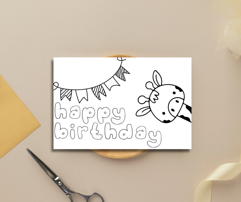Printable Birthday Card for Kids Cute Animal Greeting Card Coloring ...