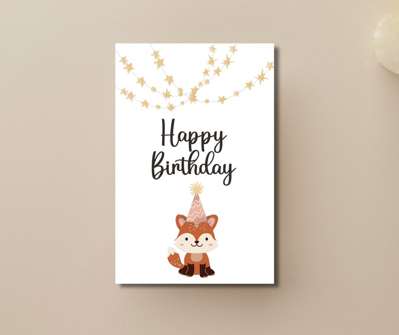Kids Happy Birthday Fox Card for Girls Personalizable Blank Greeting ...