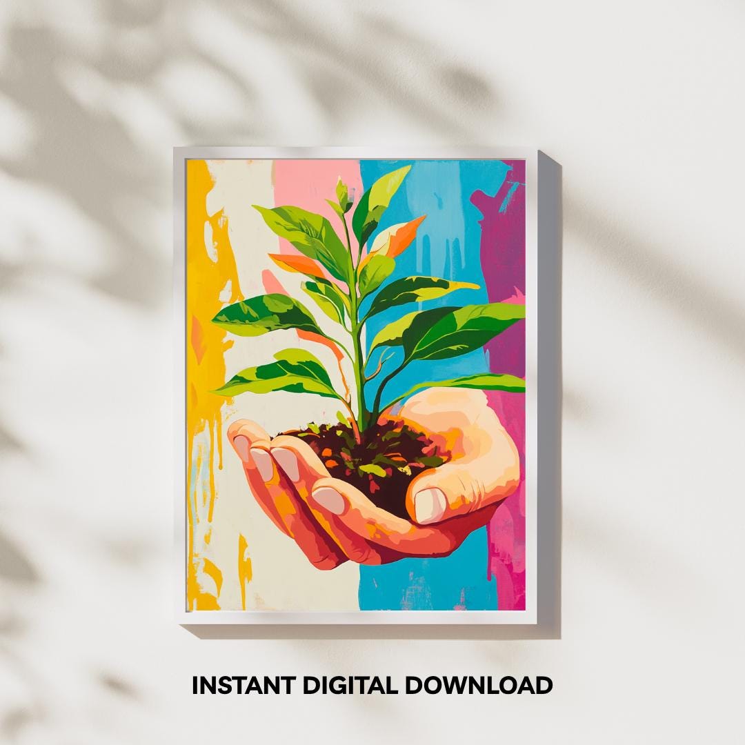 Hands Holding Plant Wall Art | AI Spring Growth Print | Sustainable ...