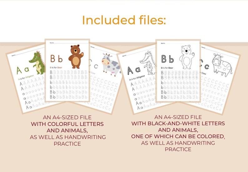 Alphabet Handwriting Practice Sheets, Animals A-Z Tracing Worksheets ...