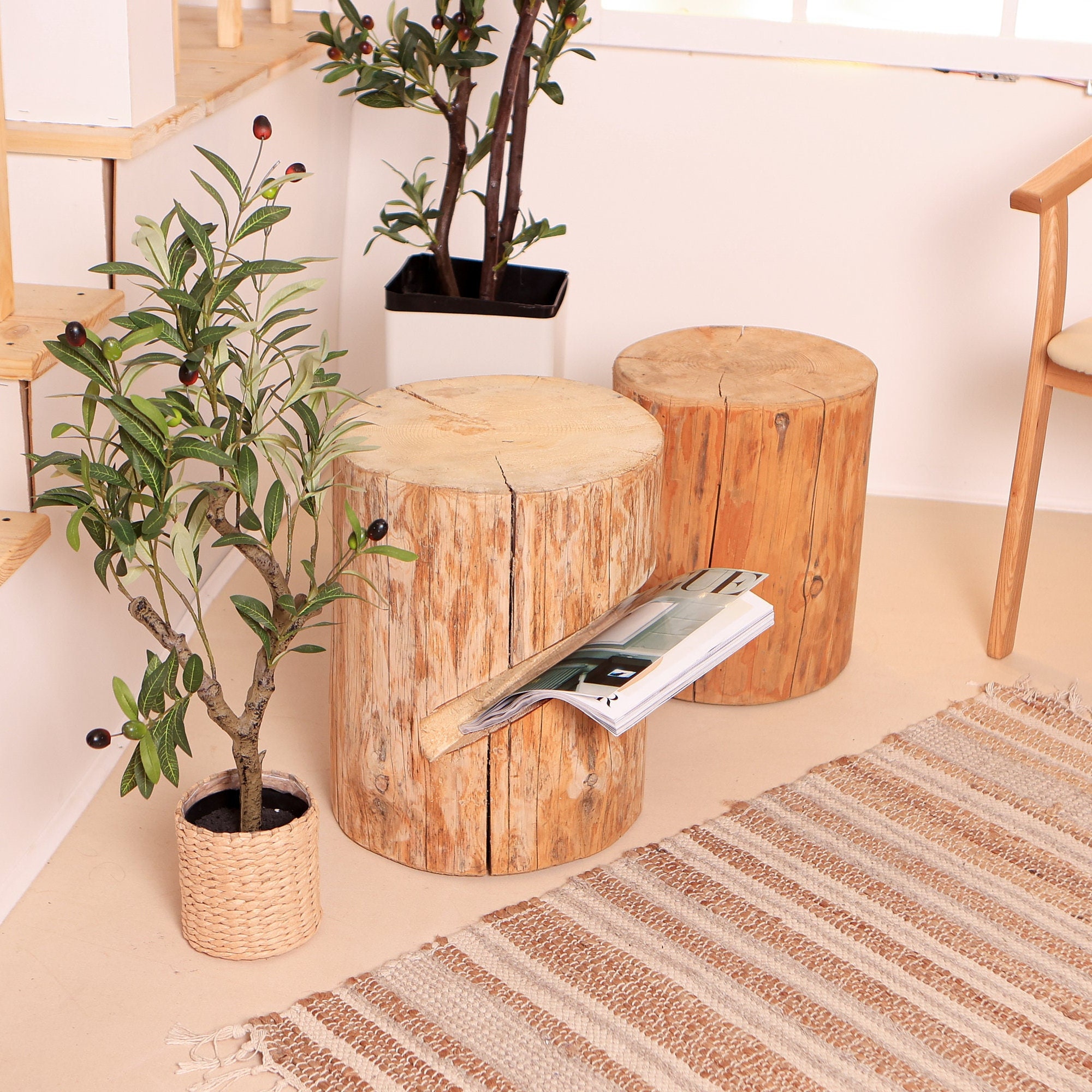 Pine Stump Table, Log Table, Bedside Table, Small Coffee Table, Rustic ...