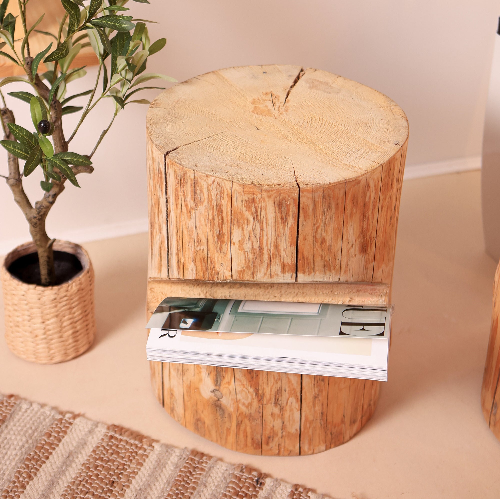 Pine Stump Table, Log Table, Bedside Table, Small Coffee Table, Rustic ...