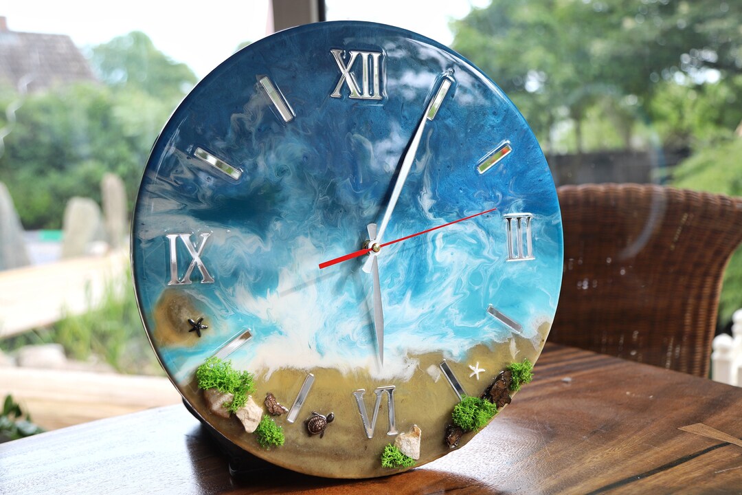 Ocean Clock, Beach Wall Art, Epoxy Resin Art, Large Wall Clock, Ocean ...