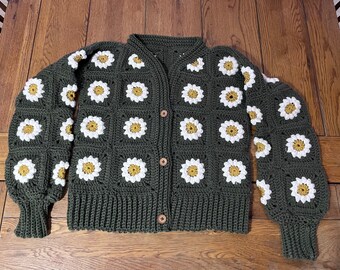 Handcrafted Daisy Sweater,crochet Daisy Sweater,daisy Crochet Sweater ...