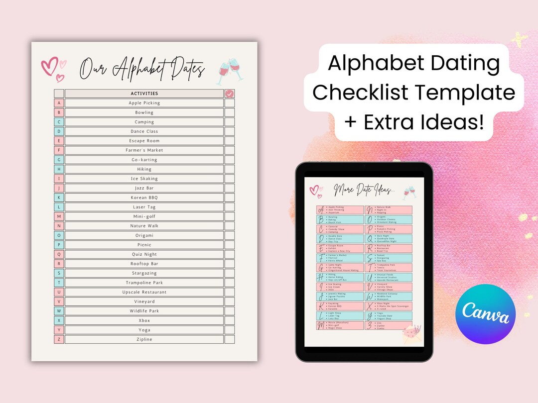 Alphabet Dating Checklist - Etsy