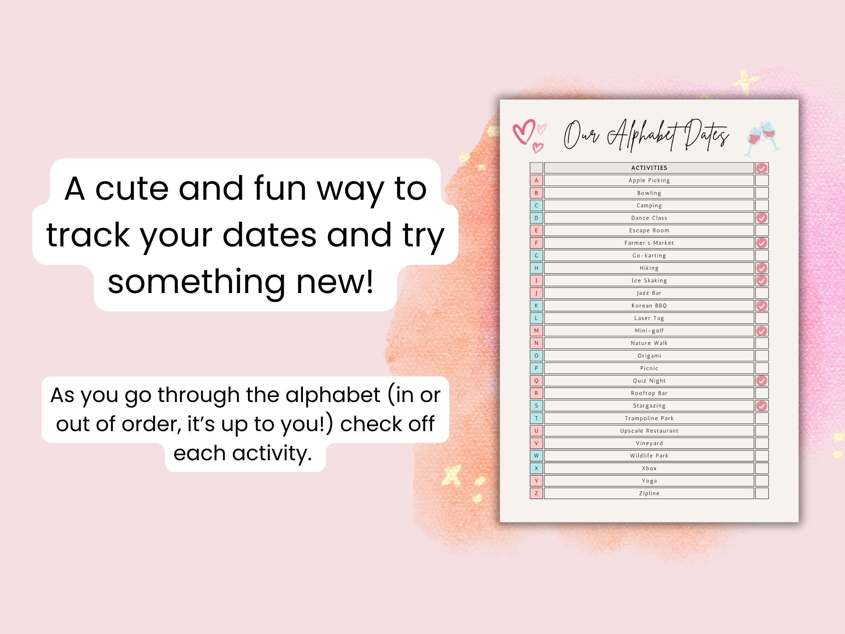 Alphabet Dating Checklist - Etsy